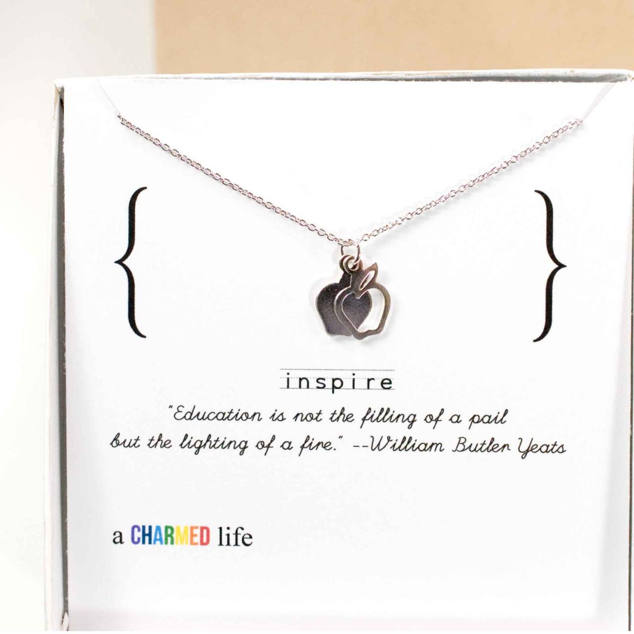 Sterling Silver Apple Necklace Teacher Gift Necklace Delicate Modern ...