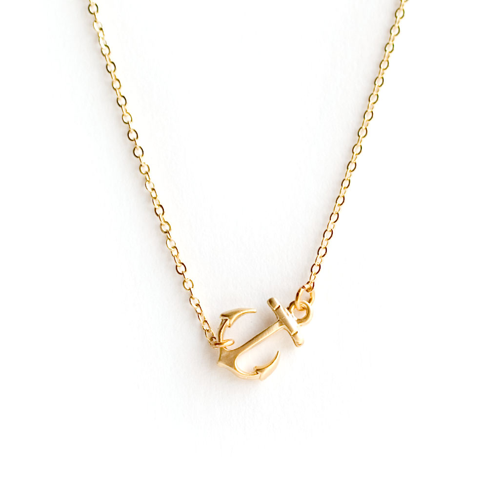 Gold Sideways Anchor Necklace on Luulla
